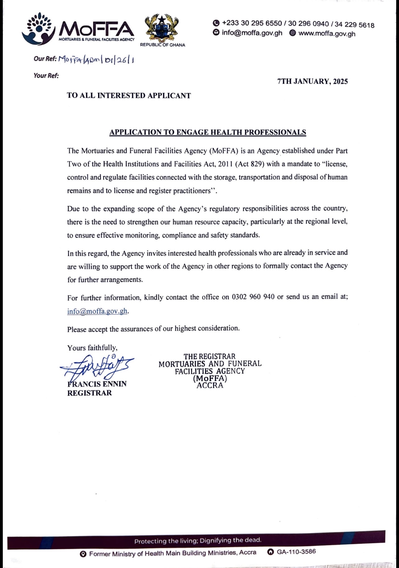 Official Notice: Invitation for Health Professionals to Support MoFFA’s ...